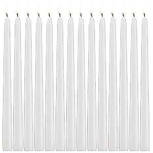 White Taper Candles - Set of 28 Dripless Candles - 12 inch Tall, 3/4 inch Thick - 10 Hour Clean Burning