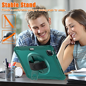 Batianda Case for iPad Pro 11-inch 2022 4th M2 Chip /2021 (3rd Generation) Heavy Duty Rugged Shockproof Tablet Cover with 360° Rotating Hand Strap Foldable Hidden Stand & Shoulder Strap, Teal