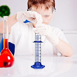 Thick Glass Graduated Cylinder Measuring Liquid Lab Cylinders with Anti-Falling Plastic Base and Bumper Guards and Cylinder Brush (Glass, 100ML)