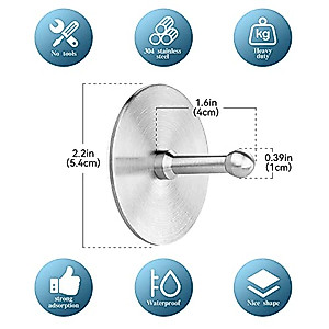 lucalda Adhesive Hooks, Stainless Steel Waterproof Heavy Duty Stick on Wall Hooks Door Hooks Towel Hooks, No Damage Self Adhesive Hooks for Wall Hanging Coat Clothes Kitchen Bathroom, Silver, 4 Pack