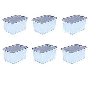 64 Qt. Latching Box Plastic, Blue Tint, Set of 6