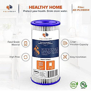 Aquaboon 5 Micron 10" x 4.5" Pleated Sediment Water Filter Replacement Cartridge | Whole House Sediment Filtration | Compatible with FXHSC, ECP5-BB, FM-BB-10-5, CP5-BBS, 255490-43, HDC3001, 10-Pack
