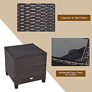 HAPPYGRILL 3-Piece Patio Furniture Set Outdoor Rattan Wicker Bistro Sofa Set Conversation Furniture with Cushion & Table