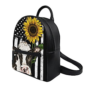 Freewander Adjustable Strap Convertible Handbags, All-match Cute Girl Casual Rucksack, Cute Milk Cow and Sunflower America Flag Pattern