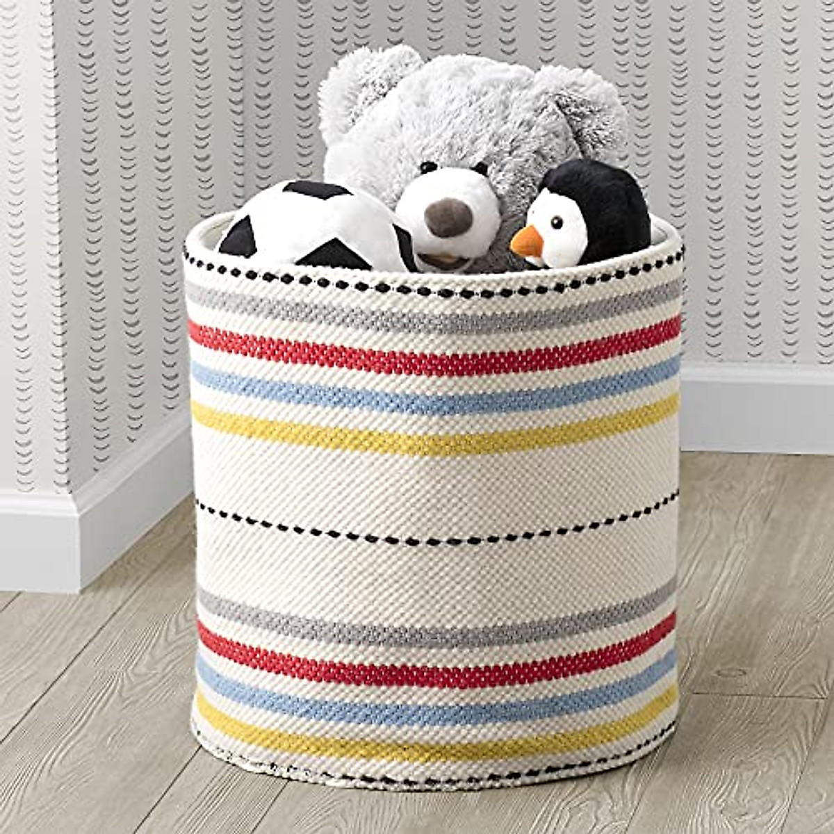 Delta Children Baby Hamper or Toy Storage Basket, Hand Woven from Wool and Cotton, Durable Cute Basket for Organizing for Living Room, Nursery or Bathroom (16x16 Inches, Stripes)