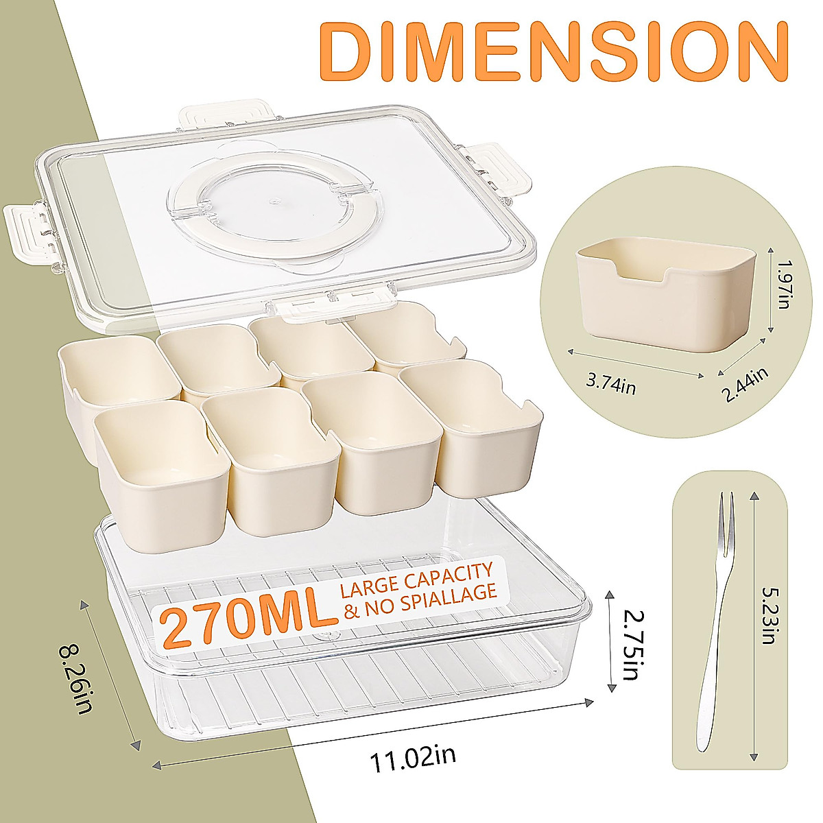 Farest Divided Veggie Tray with Lid and Handle,Portable 8 Compartment Serving Tray with Dividers,Snack Containers,Snack Box for Food,Veggie, Condiments,Candy,Nuts,Picnic,Parties,2 Pack