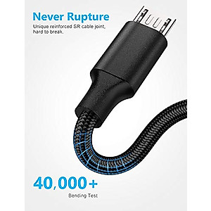 Micro USB Cable, Spater Nylon Braided Cord Android Charger (2-Pack, 6.6 Feet) Sync and Fast Charging Cable Compatible with Samsung, Kindle, Android Smartphones, Moto G5, PS4 (Black)