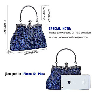 KISSCHIC Clutch Purses for Women Vintage Beaded Clutches Purses Evening Handbags for Wedding Party (Navy Blue)