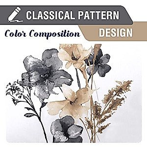 H.VERSAILTEX 100% Blackout Curtains for Bedroom Cattleya Floral Printed Drapes 84 Inches Long Leah Floral Pattern Full Light Blocking Drapes with Black Liner Rod Pocket 2 Panels, Grey/Taupe