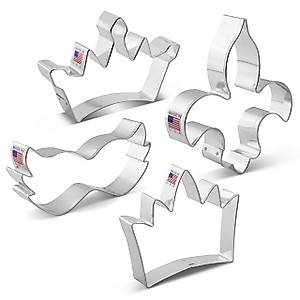 Mardi Gras New Orleans Cookie Cutters 4-Pc. Set Made in the USA by Ann Clark, King Crown, Princess Crown, Mask, Fleur de Lis