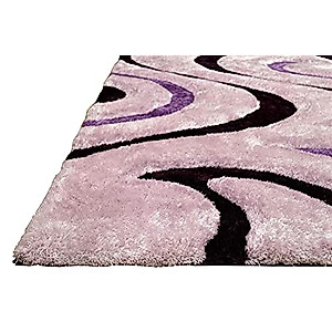 HR HANDCRAFT RUGS shag Rug, 3-D Hand Carved Shaggy Lilac/Purple/Black