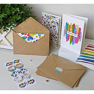 100 Thank You Cards with Brown Kraft Envelopes and Stickers - 5 Designs Bulk Watercolor Notes for Baby Showers, Bridal Showers, Weddings, All Occasion, 4x6 Inch Folded (watercolor)