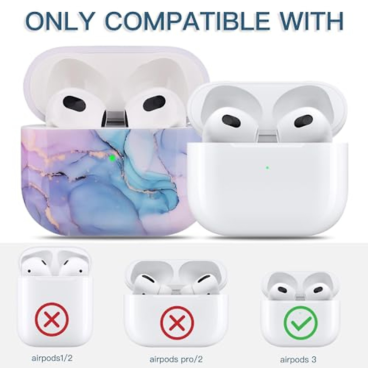 OLEBAND Airpod 3rd Generation Case(2021) with Pattern,Hard Cover,Anti-Slip Case,Compatible for Apple Air pod Case 3rd Gen,for Women and Girls,Watercolor Marble