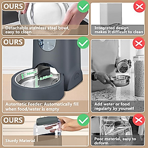 Automatic Cat Feeder and Water Dispenser with Stainless Steel Bowl Dog Gravity Food Feeder and Waterer for Small Medium Pets Puppy Kitten 1 Gallon x 2