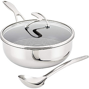 Circulon Clad Stainless Steel Chef Pan and Utensil Set with Hybrid SteelShield and Nonstick Technology
