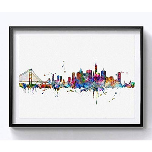 San Francisco Skyline City Poster Watercolor Painting Wall Hanging Skyline Wall Decor San Francisco Art Print Watercolor Fine Art Paper 8x10 inch No Framed