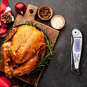 Royal Gourmet TW2001 Meat Food Thermometer, Ultra Fast, Waterproof, Digital Kitchen Cooking Food, Foldable Probe with Alarm for Oil Deep Fry Candy BBQ Turkey Liquid, White