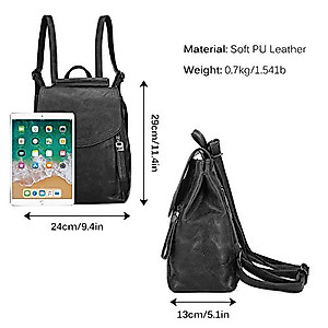 Backpack Purse For Women, JOSEKO PU Leather Anti-Theft Shoulder Bags Fashion Casual Travel Bags (9.4"x5.1"x11.4"(LxWxH),Black )