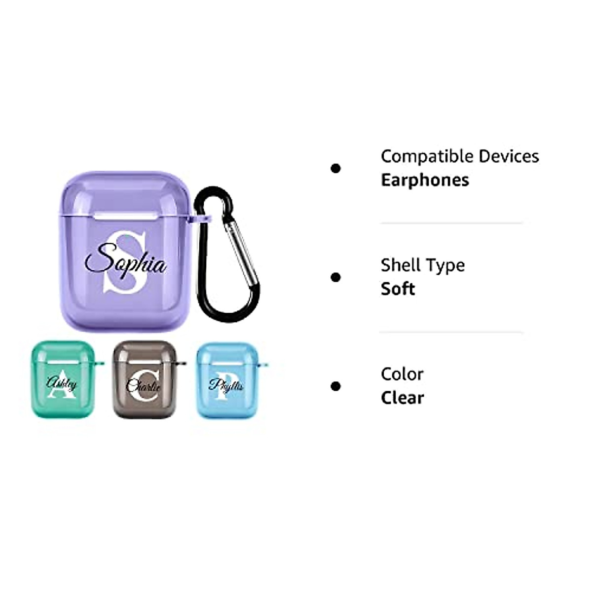 CaseHome Custom Name AirPods Case for Apple AirPod 2 and 1, Personalized Gift Shock Absorption Soft Clear TPU Airpods Case Cover (Clear Darkcyan)