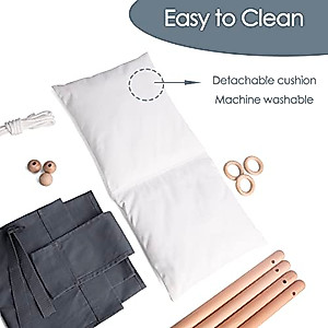 Baby Swing Seat, Secure Canvas and Wooden Hanging Swing Chair for Baby, Infant, Toddler, Kids Toys - Indoor and Temporary Outdoor Hammock for Indoor Playground, Tree Swings or Backyard, Grey