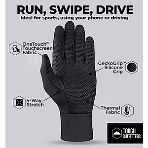 Tough Outdoors Touch Screen Running Gloves - Black Winter Glove Liners for Texting, Cycling, Exercise & Sports - Thin, Lightweight & Warm Cold Weather Thermal Gloves - Super Grippy Palm X-Large