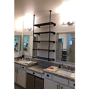 Industrial Wall Mount Iron Pipe Shelf, 5 Shelves Shelving Bracket Black Vintage Retro Ceiling Hung shelf DIY Open Bookshelf Storage for offcie Room Kitchen (2PcsX5Tier,68" Tall,10"deep,Hardware Only)