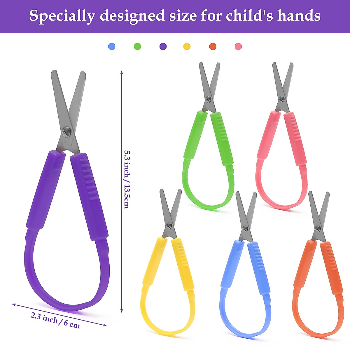 6Pcs Loop Scissors For Kids, Windspeed Spring Scissors Mini Training Loop Scissors Loop Scissors Colorful Grip Scissors Loop Handle with Easy-Open Squeeze Handles for Special Needs and Elderly