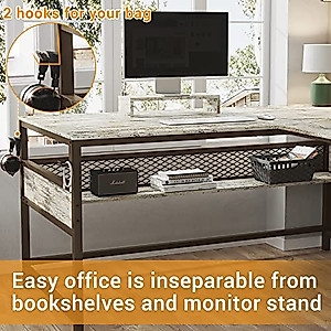 SEDETA 69" L Shaped Office Desk, Reversible L Shape Farmhouse Desk or Long Computer Desk, Corner Desk with Letter File Drawers, Keyboard Tray & Monitor Stand for Home Office, Rustic White.