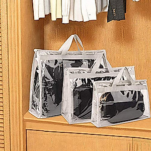 Gcroet 5PCS Handbag Storage,2020 Upgrade Dust Bags For Handbags,Handbag Organizer,Purse Storage Bag,Transparent Handbag Organizer Anti-Dust Bag Storage for Hanging Closet with Zipper and Handle(Grey)