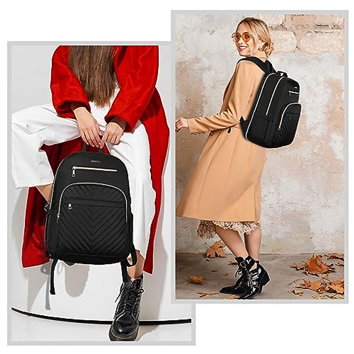 YAMTION Laptop Backpack Women,School Backpack for Women USB Bookbag for Business Work Office College Students Teacher,Black 15.6 inch