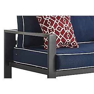 Tommy Hilfiger Monterey Modern Patio Outdoor Furniture Collection, Weather Resistant, Metal Frame, Sofa, Navy Blue & Dark Gray