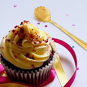 Maitys 16 Pieces Stainless Steel Flower Coffee Spoon Dessert Spoon Sugar Spoon Ice Cream Spoon Stirring Spoon Tea Spoon Milkshake Spoon Set for Tableware Kitchen, Cafe or Bar (Gold)