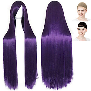 Purple dark purple CaseEden original 4-piece set (+ stand + wig hair net two) CaseEden depth [cosplay wig 100cm heat-resistant Genuine] super long straight (japan import)