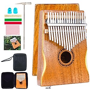 EASTROCK 17 Key Electric Kalimba Thumb Piano Built-in Pickup Professional Electric Kalimba Finger Piano for Kid Adults Beginners Professional (Mahogany Hand Rest EQ)