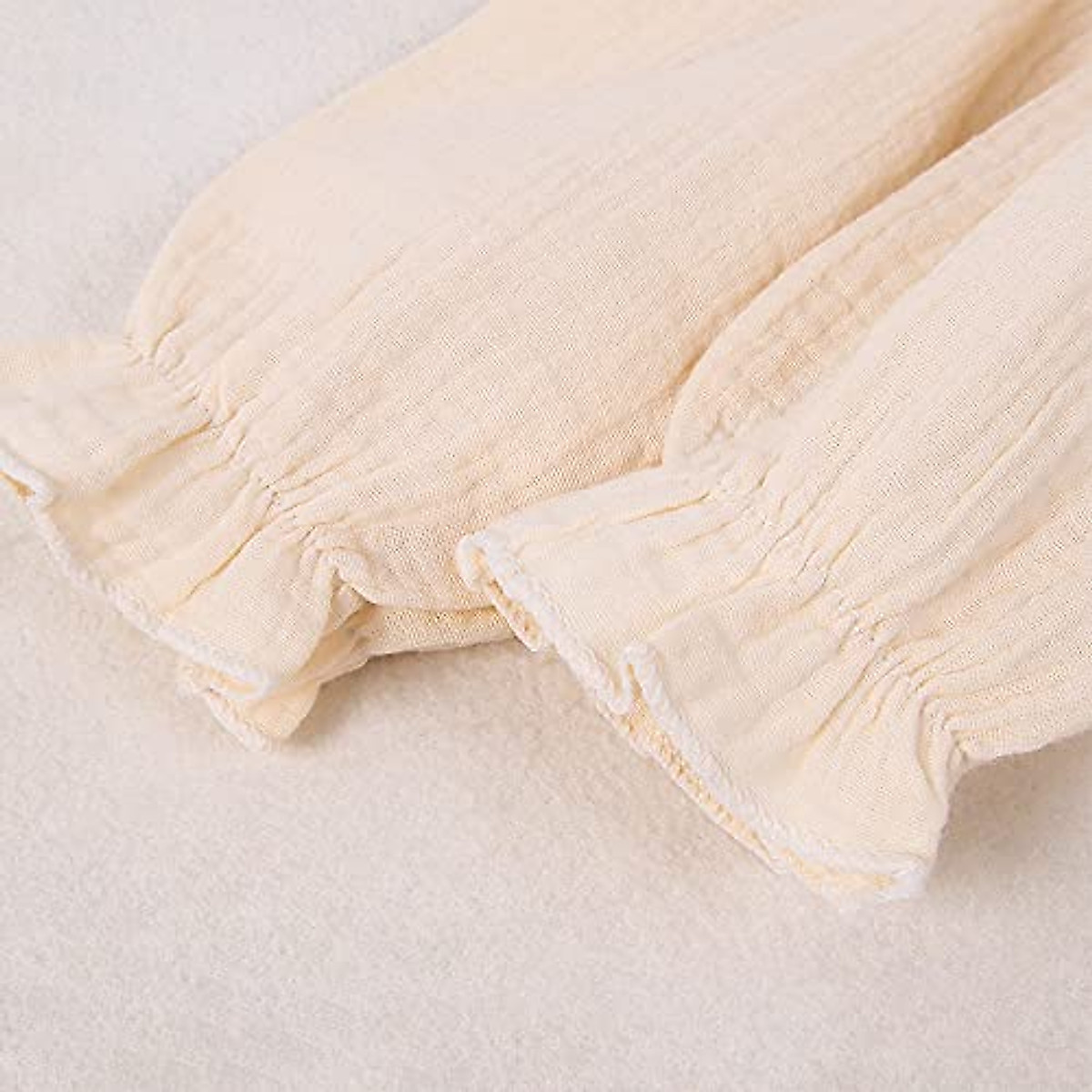 IZYJOY Toddler Baby Girl Cotton Linen Dress Long Sleeve Crew Neck Dresses Button Down Adjustable Belt Casual Fall White Dress (Beige, 4-5T)