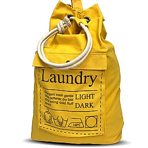 Teeo - Laundry Bag - Dorm Room Essentials - Travel Laundry Bags - College Essentials - Backpack Large Spacious 25”X20” Drawstring 100% Sturdy Cotton Canvas, Hamper Storage Organizer (Yellow)