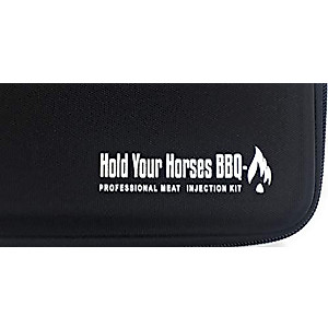 Hold Your Horses BBQ Siphon Meat Marinade Injector Kit with CASE, (2) Commercial Grade Syringe Needles for Turkey, Pork, Brisket