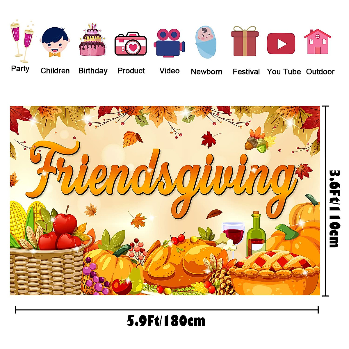 Large 71" X 43" Friendsgiving Backdrop, Friendsgiving Party Decorations, Friendsgiving Banner for Thanksgiving Decorations, Friendsgiving Photo Backdrop for Friendsgiving Decorations tineit