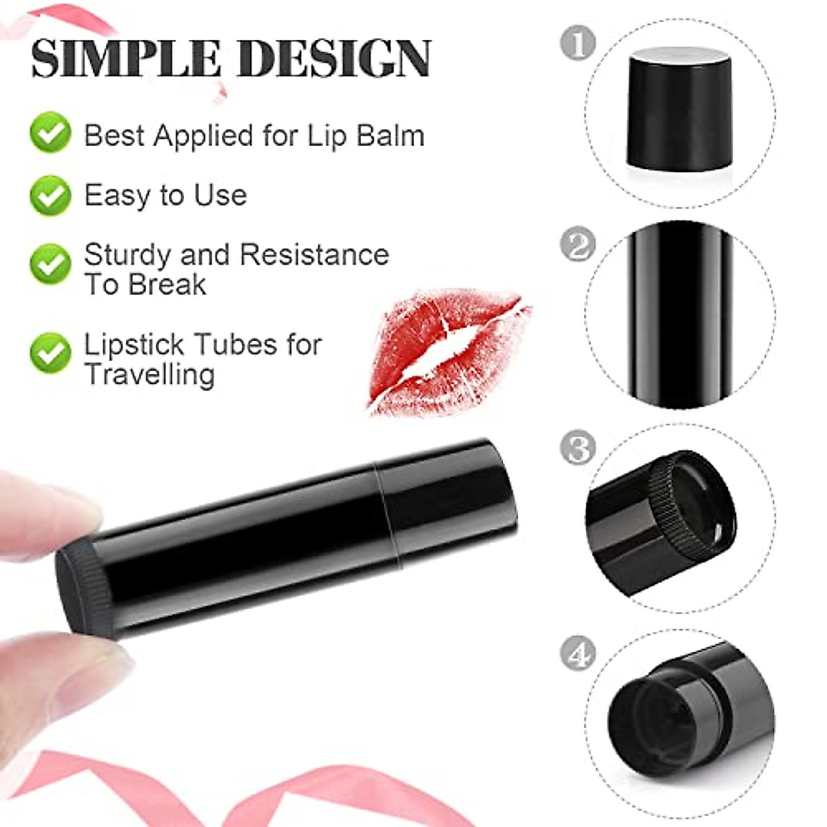 50 Pcs 5.5g Twist-up Lip Balm Tubes,Empty Plastic Lip Gloss Balm Containers Rotatable Deodorant Containers for DIY Homemade Lipsticks, Chapsticks and Homemade Solid Perfume,Black