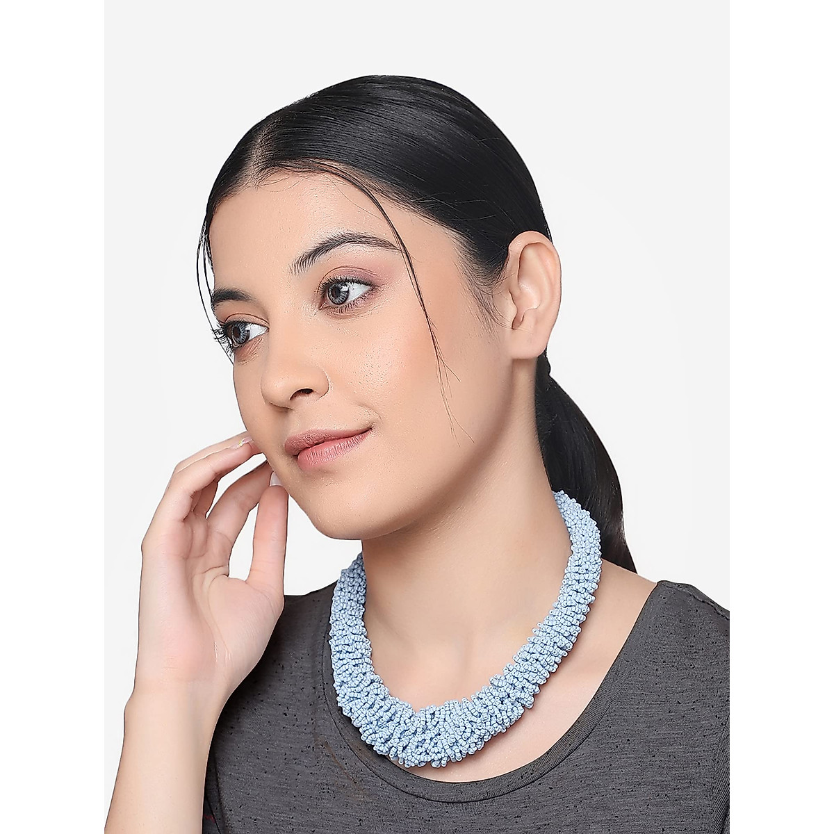 RF RIZIR FASHION Long Handmade Boho Necklaces for Women - Statement Necklace - Seed Bead Necklaces for Girls and Women (Light Blue)