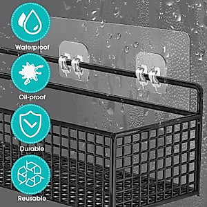 COMNICO 4 Pack Shower Caddy Adhesive Hooks Replacement, Strong Self-Adhesive Sticker No Drilling Waterproof Hanging Hooks for Bathroom Storage Shelves Kitchen Racks (Double Hook,Transparent)
