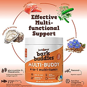Jack&Pup Dog Vitamins and Supplements Multivitamins for Dogs - Bark Buddies Multi-Buddy Dog Multivitamins Chewable Soft Chews Puppy Vitamins and Supplements - Dog Supplements & Vitamins (60ct)