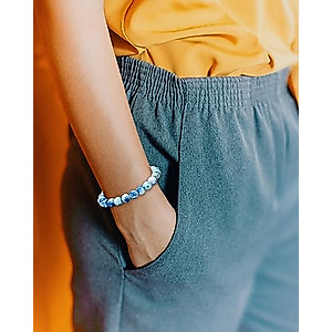 BOMAIL 5PCS Semi-Precious Gemstone Bracelet - Gemstones Crystal Beaded Bracelets for Women Reiki Healing Stone Stretch Bracelet 8mm Round Beaded Bracelets Gifts