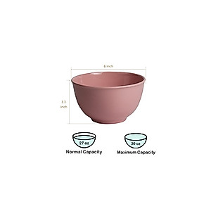 M&B GWPP Melamine Plastic Cereal Bowls, 30 oz Soup Bowls, Dessert Bowl set of 4 for Serving Salad, Ice Cream, Snack, Oatmeal, Soup, Noodle, Ramen, Fruits (Pink)
