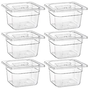 Bekith 6 Pack 1/6 Size Clear Polycarbonate Food Pans with Lids for Kitchen Restaurant Food Prep, 4 Inches Deep