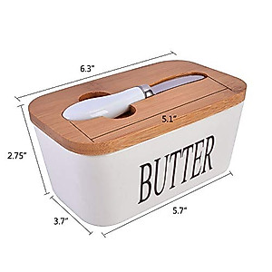 SZUAH Porcelain Butter Dish with Lid and Knife (500ml), Large Butter Keeper Container Butter Dishes with Covers for Countertop High Quality Silicone Sealing, Dishwasher Safe
