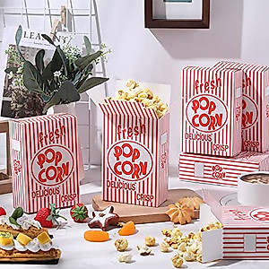 Riosy 200 Pieces Popcorn Boxes Red and White Popcorn Containers Bulk Close Top Paper Popcorn Box Party Favor for Movie Parties and Theater Night, 6 x 4 x 2 Inch