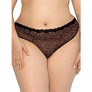 Smart & Sexy Women's Lace Trim & Mesh Panty 2 Packs Sexy Thongs & Cheeky Bikinis, Classic Leopard/Black Hue Thong, 6