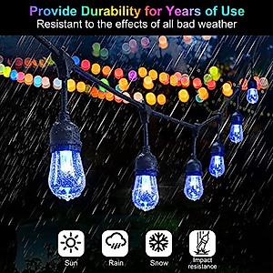 SHINE HAI 2-Pack 48FT Outdoor RGB String Lights, Cafe LED String Light with 30+5 Shatterproof Edison Bulb Dimmable, Commercial Light String for Patio Backyard Christmas Party, 2 Remote, 96FT