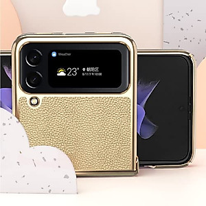 CFPLZFY Protective Leather Case Suitable for Samsung Galaxy Z Flip 4 5G 2022, Folding Mobile Phone Shell for Z Flip4, Anti-Fall Cover with Electroplating Hinge